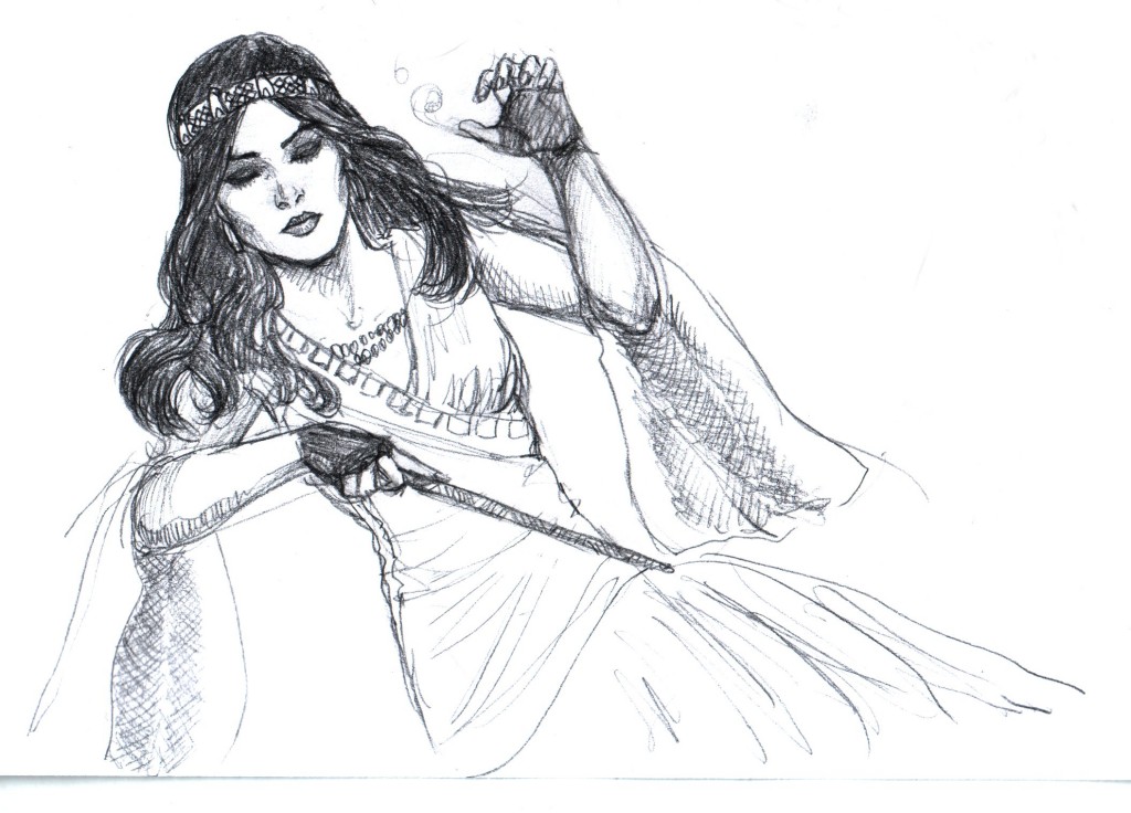 Magicienne à la baguette – dessins et croquis